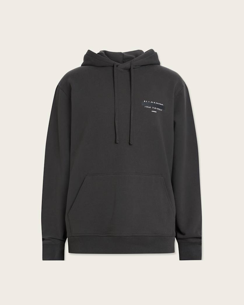 Redact Pullover Embroidered Logo Hoodie Washed Black | ALLSAINTS US